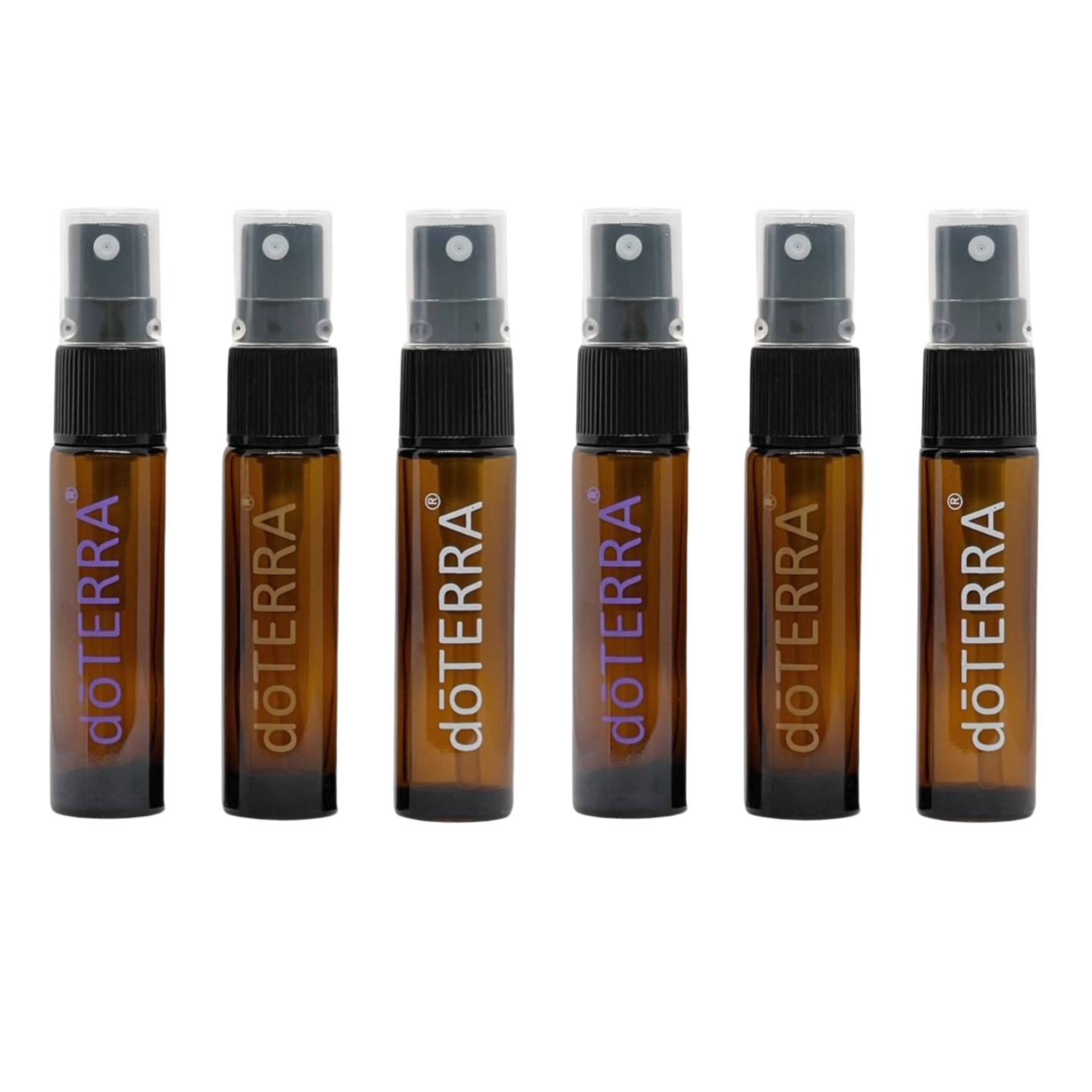 Набор распылителей для эфирных масел, 6 штук по 10 мл, коричневое стекло, разноцветный логотип doTERRA, черный спрей