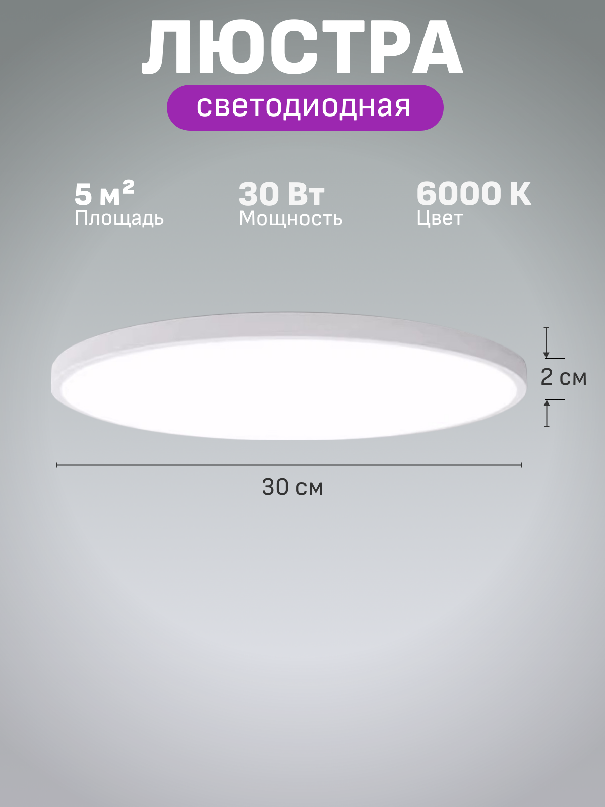 Люстра потолочная светодиодная на кухню Maple Lamp PL-2929-6000K-WHITE, белая 30 Вт (5 кв м)