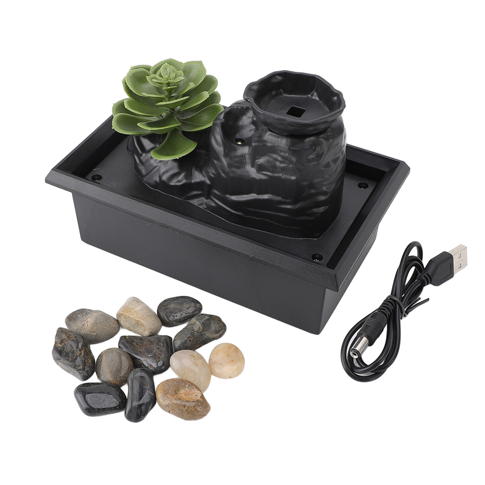 Фонтан водопада на столе со светодиодными желтыми огнями имитируем сочные циркулирующие текущие вода USB, питаемый внутренний фонтан с камнями с камнями