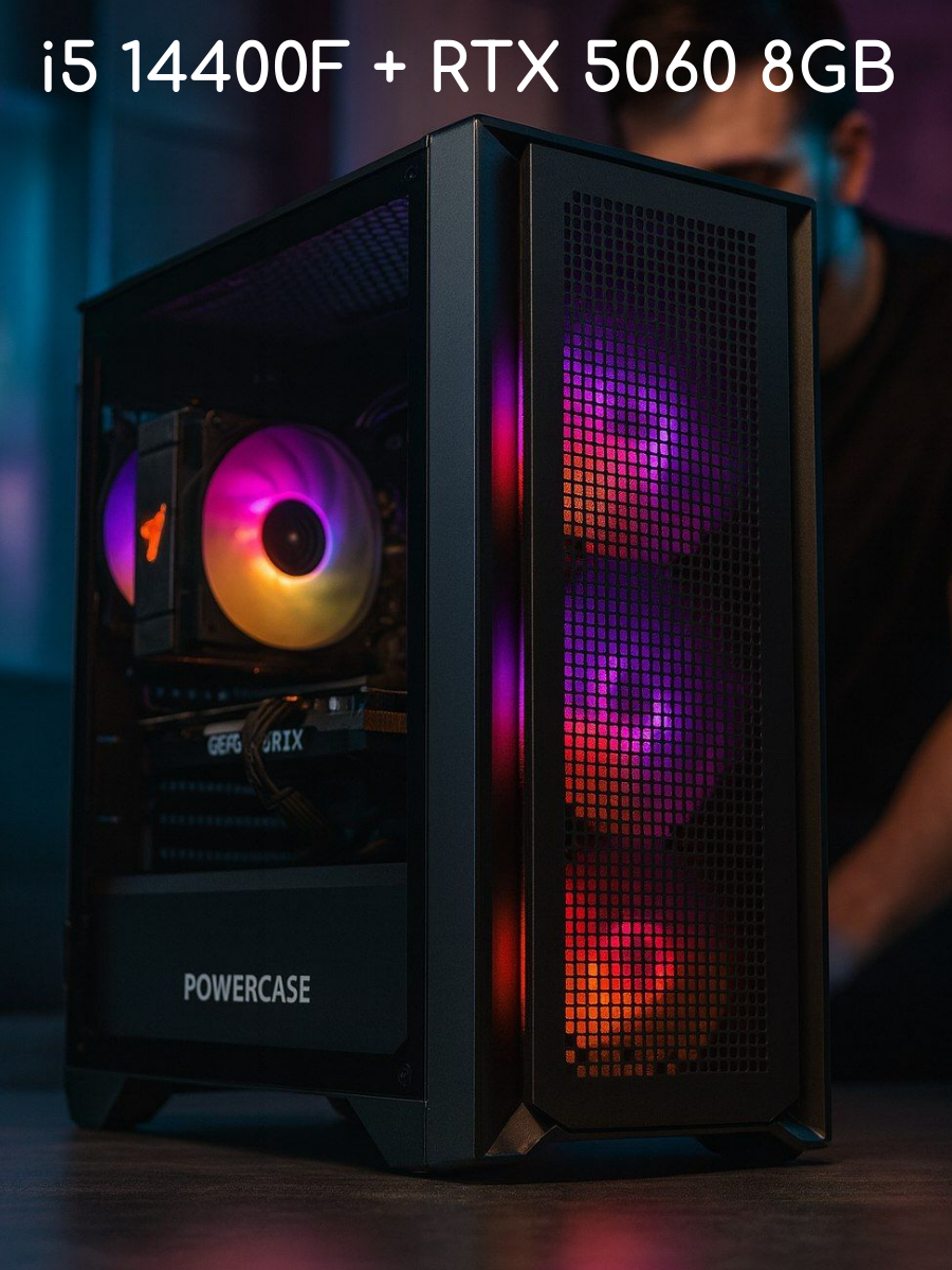 Игровой компьютер E1 Intel Core i5-14400F, RAM 32 ГБ, SSD 1000 ГБ, RTX 5060 (8 Гб), Windows 11 Pro, черный