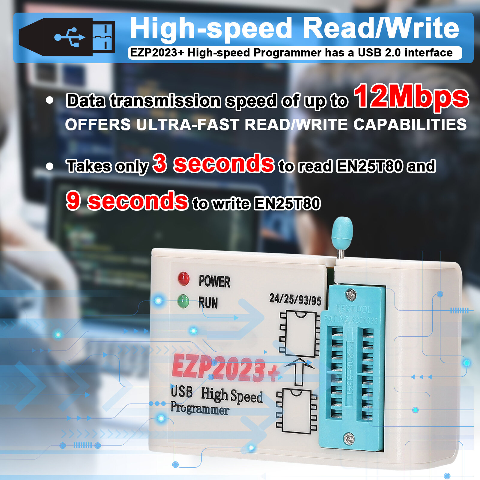 Программатор EZP2023+ для ремонта бытовой техники с интерфейсом USB2.0, ПО и обновлением прошивки.