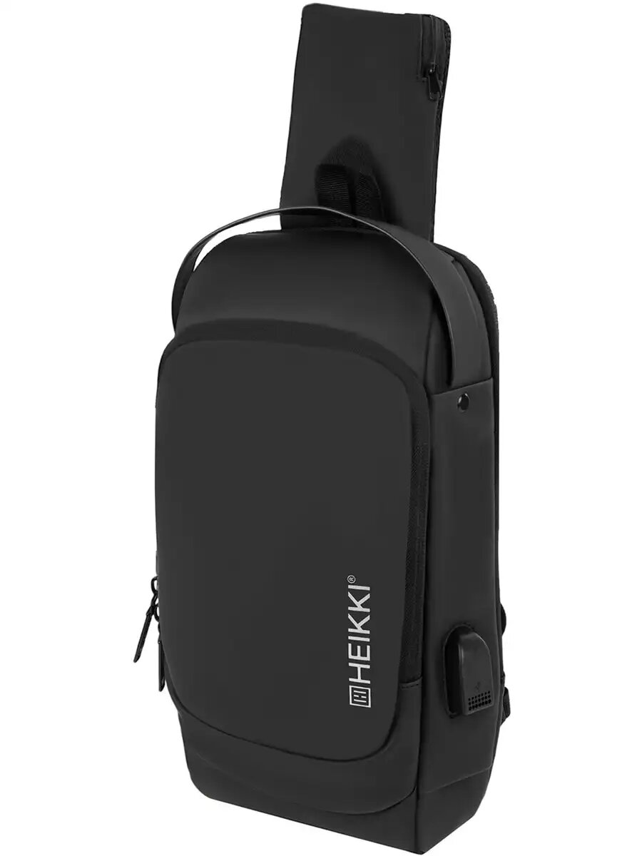 Рюкзак мужской женский, школьный спортивный городской, для подростка однолямочный черный, 32x16x6 см, Heikki, 273900