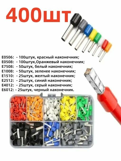 Наконечники для проводов обжимные для кримпера НШВИ 400шт, втулочные наконечники