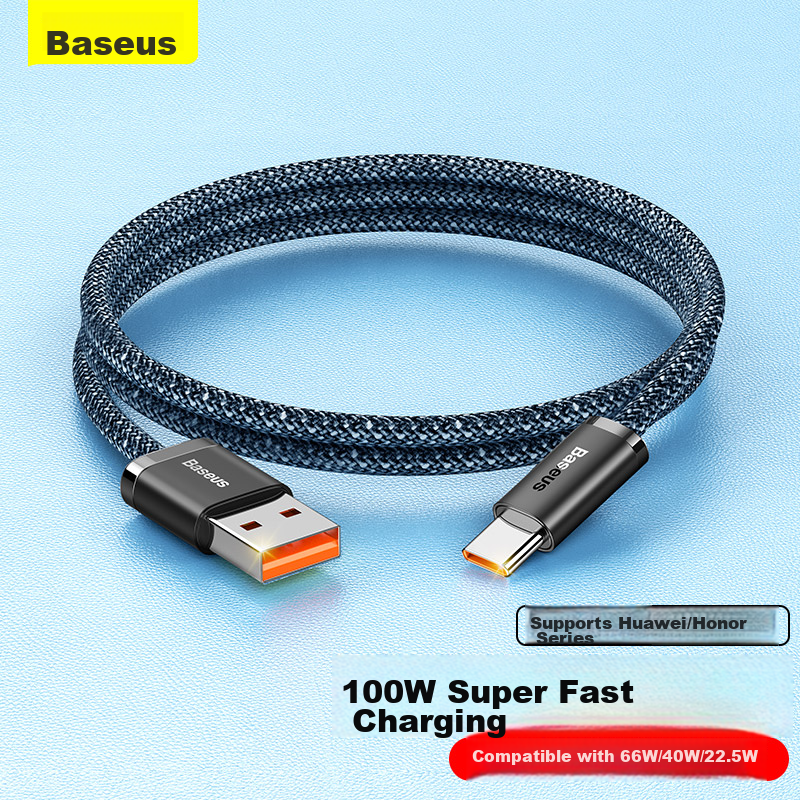 Baseus Type-C Data Cable, Compatible with 100W/66W Huawei Charging Cable, 6A Fast Charging Cable for Mate60/p50/40 Honor, Super Fast Charging Android Phone 5A Cable, 1 Meter, Dark Gray-Blue