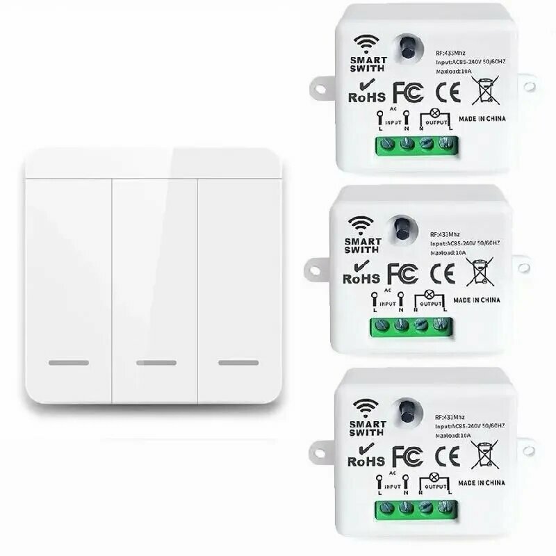 Беспроводной выключатель света трехклавишный дистанционный с тремя приемниками 433 МГц 220В