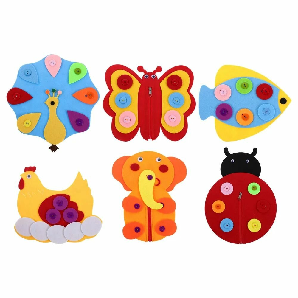 Набор из 6 развивающих игрушек из нетканого материала с пуговицами и молниями для детей