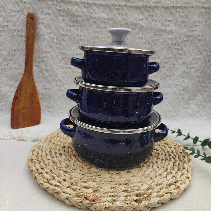 2025 Трехкомпонентный набор 12/14/ 16cm Эмалированный набор маленьких кастрюль Домашняя эмалированная кастрюля Кухонная мини-кастрюля для детского питания Контейнер для масла