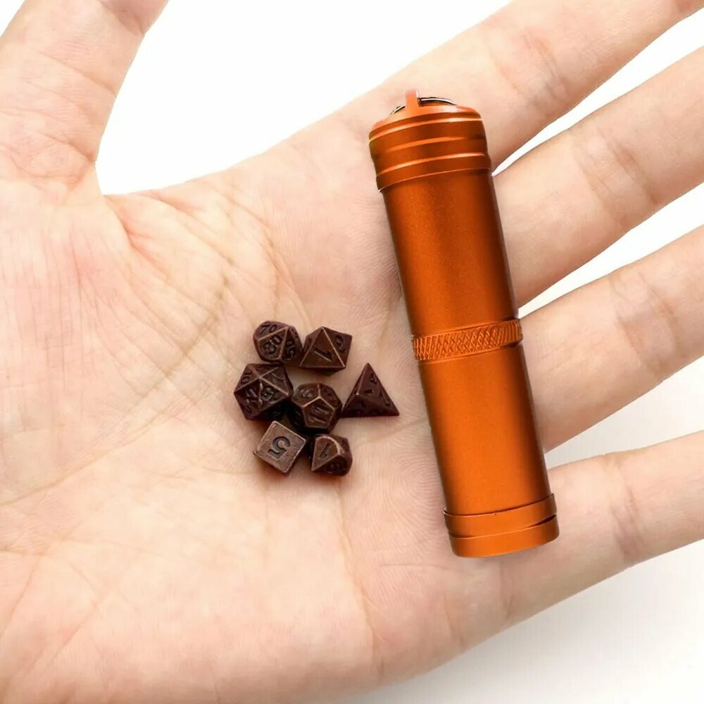Кубики для DnD (ДнД) 7 шт Металлические, Мини Кости игральные Дайсы, Классический набор дайсов Dungeons & Dragons для ролевых игр, в комплекте с маленьким контейнером для удобной переноски