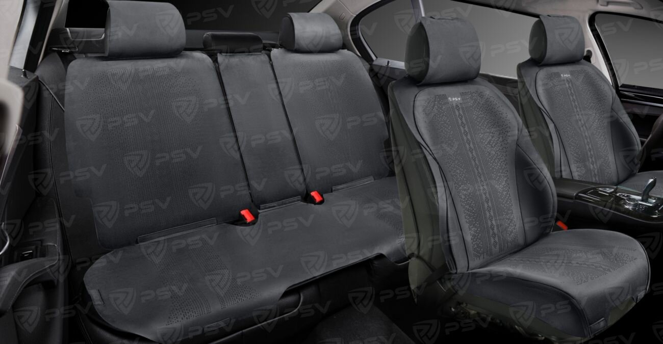 Накидки чехлы на сиденья из алькантары в машину автомобильные универсальные на весь салон премиум PSV Respect (Темно-Серый)