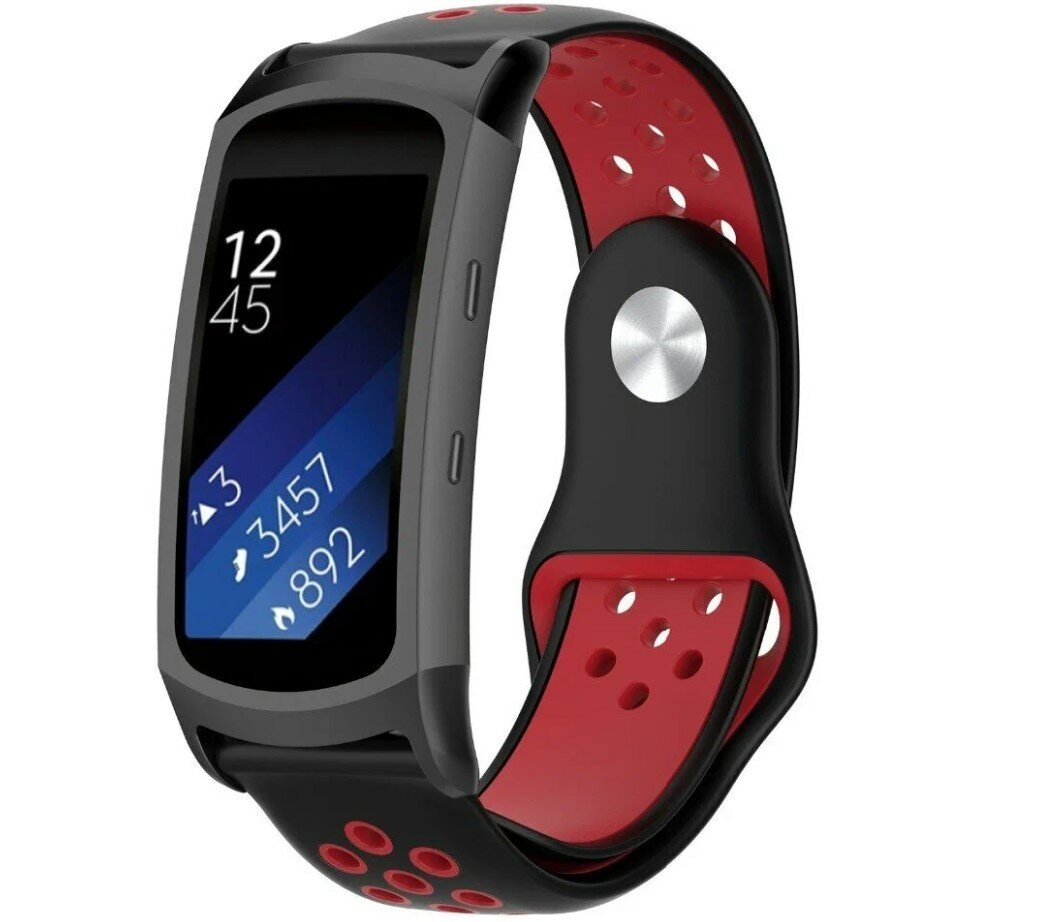 Силиконовый ремешок для фитнес-браслета Samsung Gear Fit2 Pro (SM-R365) с дырками под вентиляцию (красно-черный)