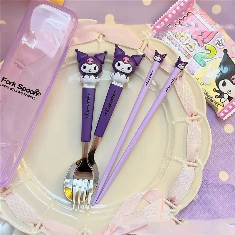 Детский столовый набор Kuromi: ложка, вилка, палочки MINISO