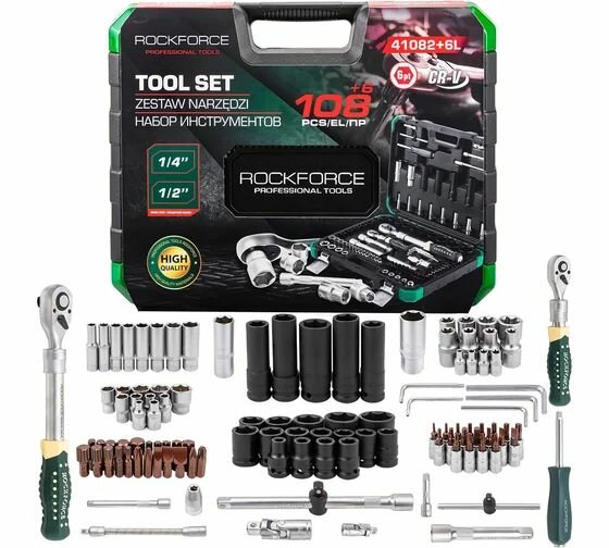 Набор инструментов 108+6 предметов 1/4", 1/2" (6гр.) RockFORCE