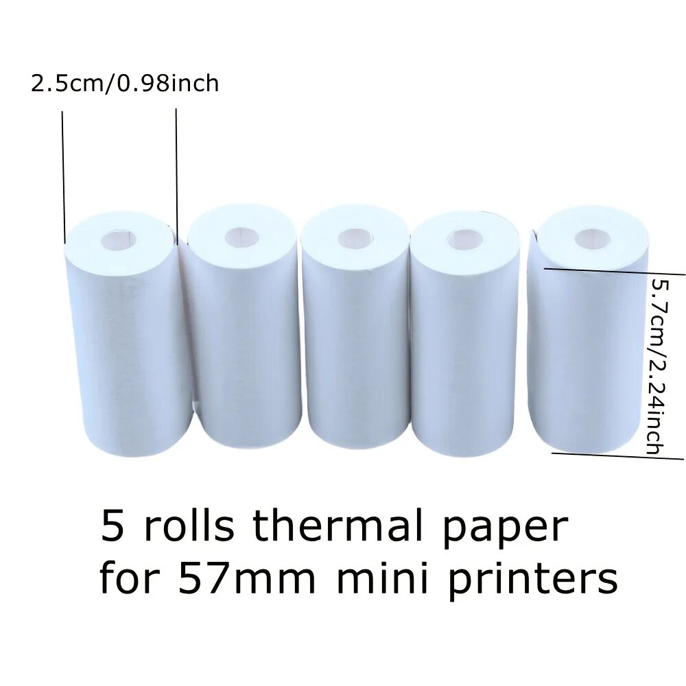 Белая термобумага для мини-принтеров, 5 рулонов