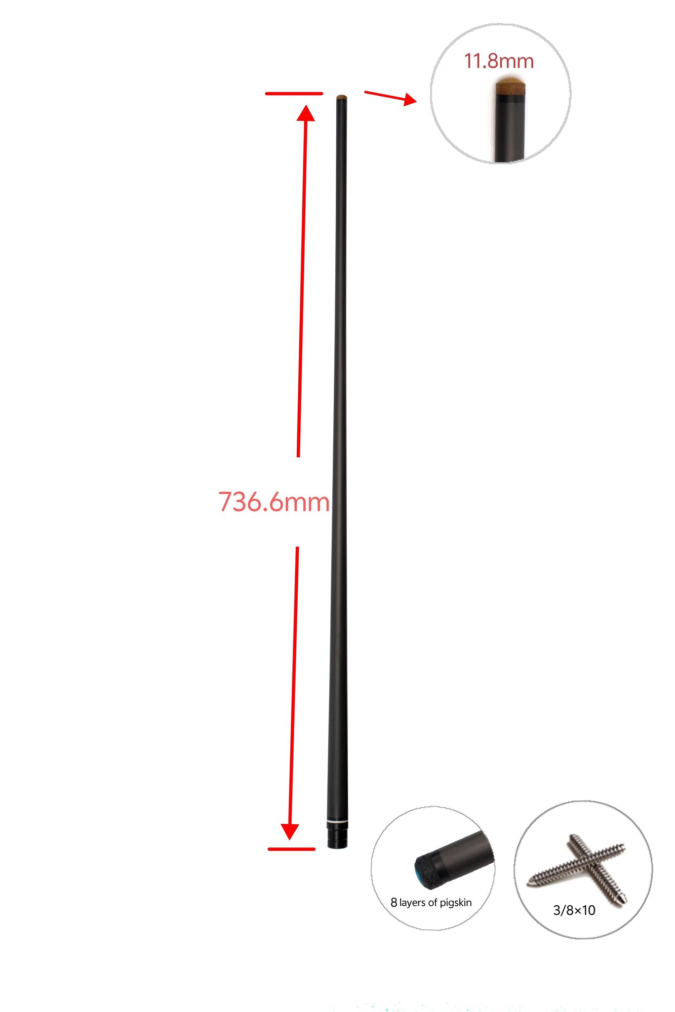 OKHEALING Углеродный вал для бильярдного кия 3-8x10 Radial flat