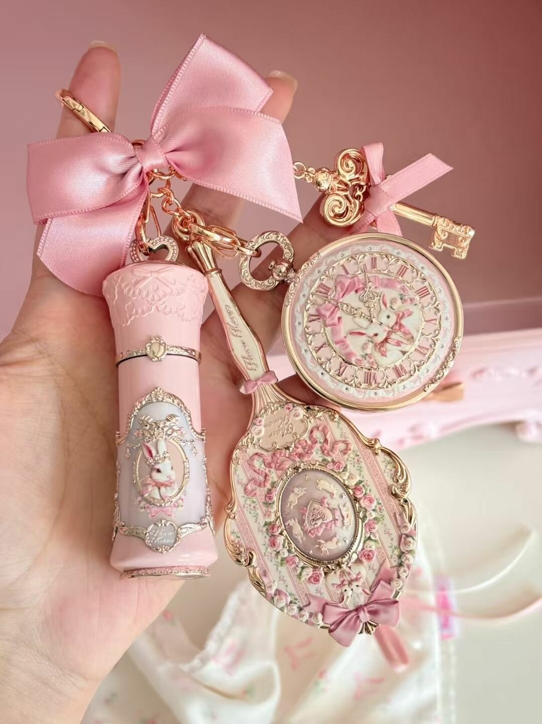 Зеркало для макияжа Flower Knows Bunny Garden Small Mirror Pendant-pink, Только одно зеркальце-подвеска