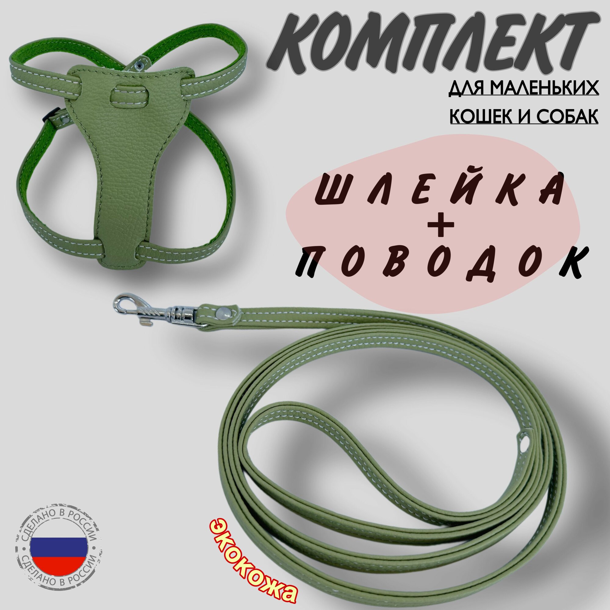 Шлейка и поводок для кошек и мелких пород собак из экокожи