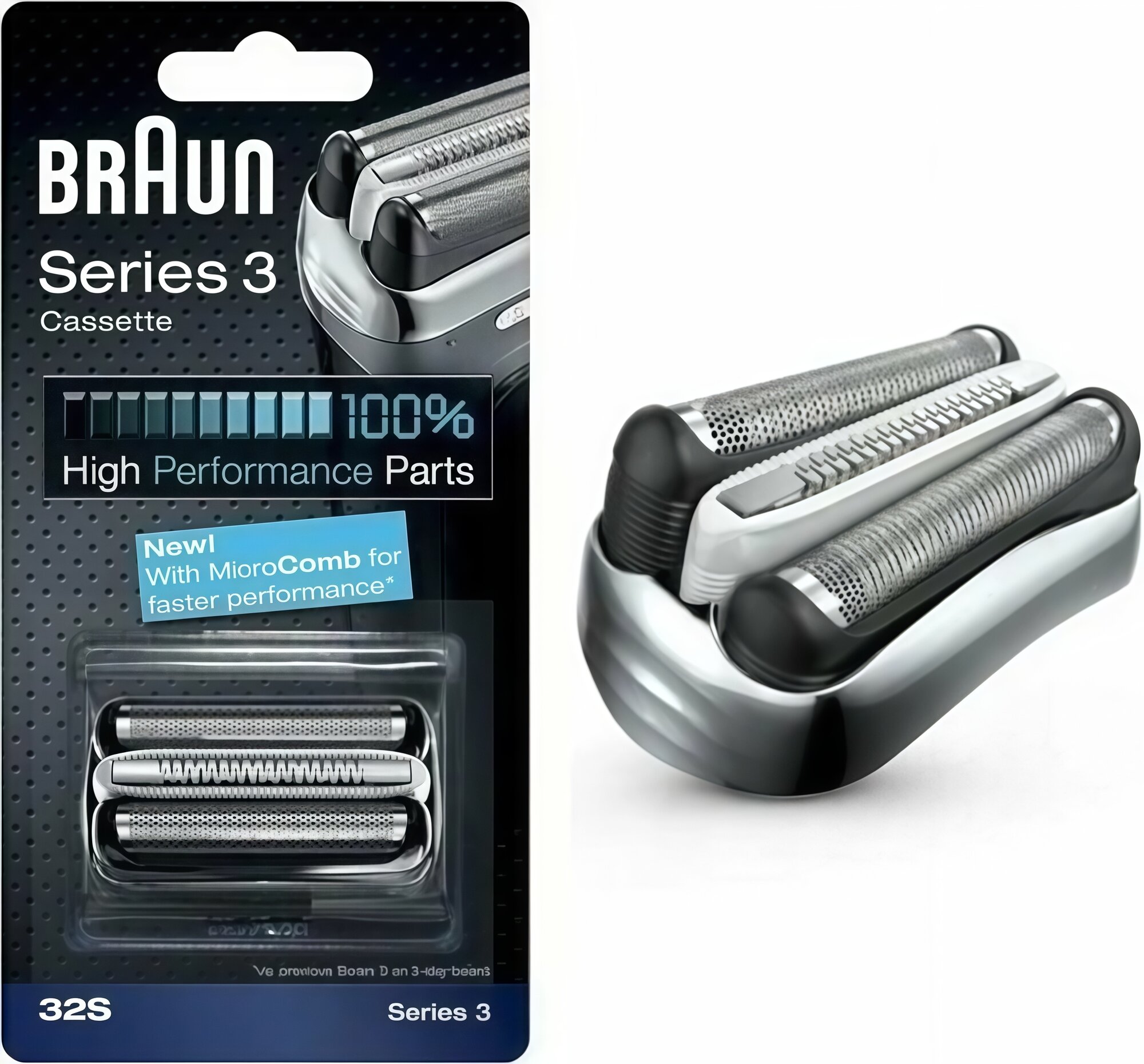 Сменная бреющая головка для электробритвы Braun Series 3 32S (серебристая) — 1 шт.