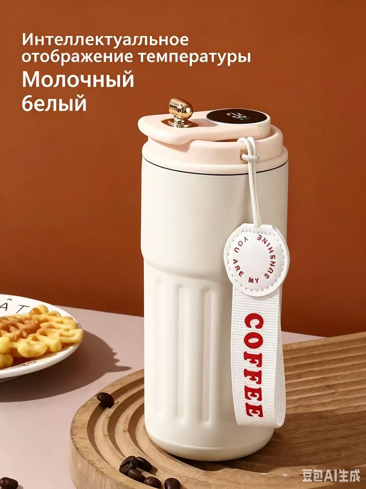 Термокружка 0.45 л, холод 8 ч, тепло 6 ч, с блокировкой крышки в виде замочка, с кнопкой, белый