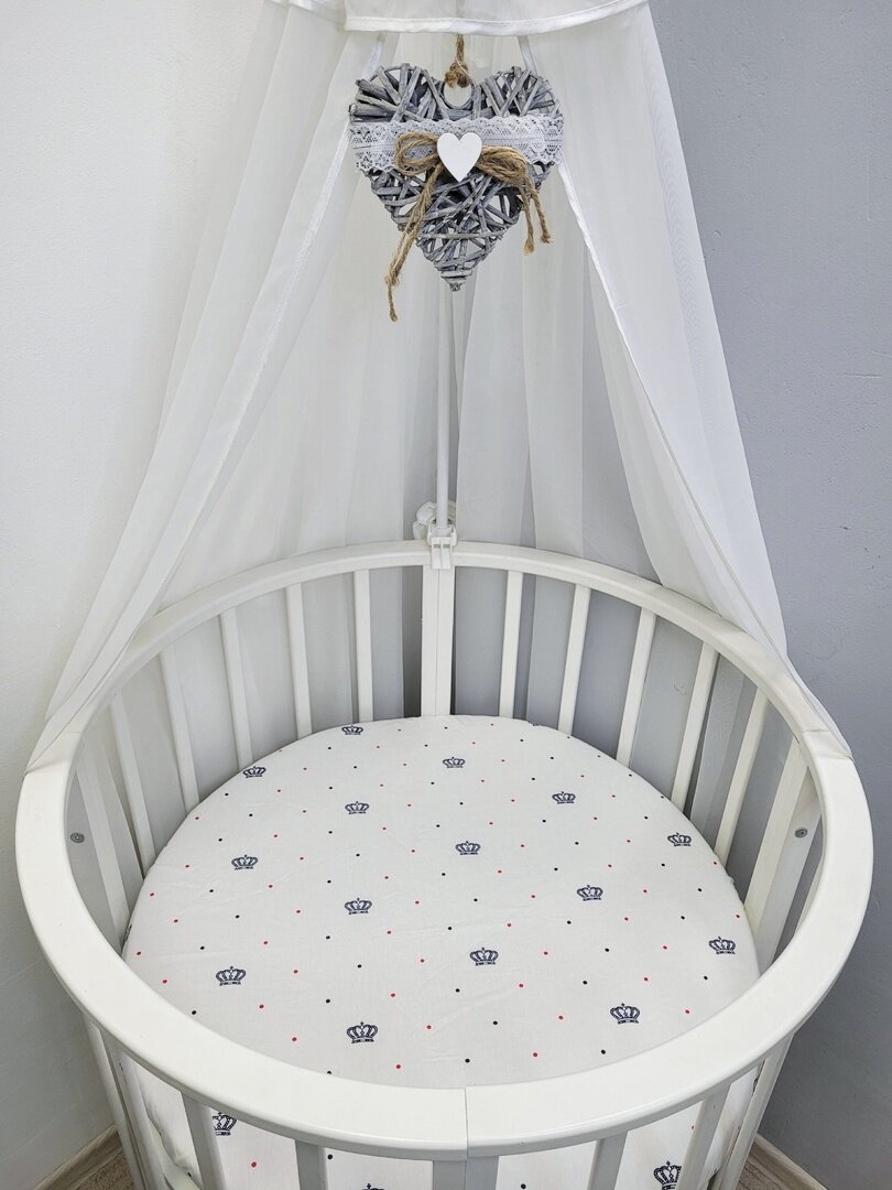 Простынь на круглый матрас "Синие короны с горохом" 75*75см