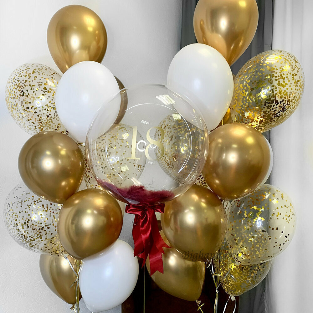 Композиция фонтан из шаров "Золотой рассвет"