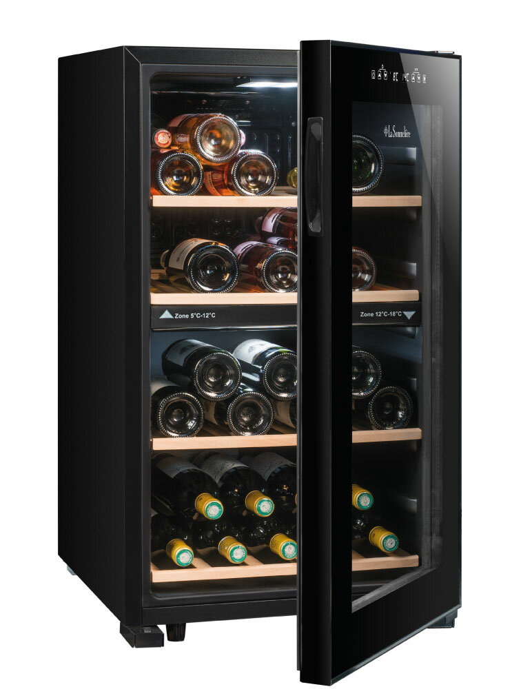 Двухзонный винный шкаф La Sommeliere LS51.2ZBLACK, для 50 бутылок, 2 зоны, буковые полки