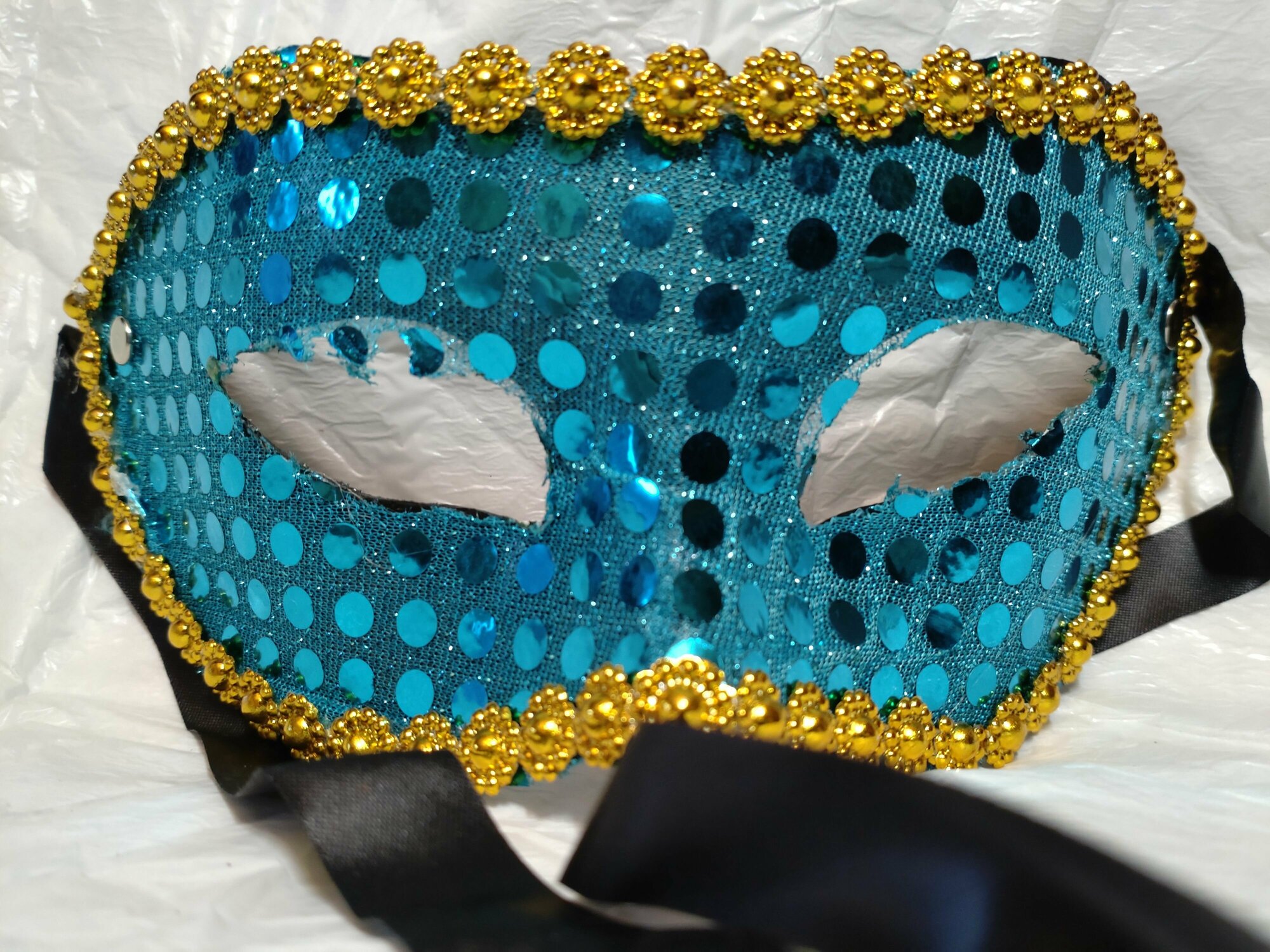 Карнавальная венецианская маска с кружевами . Тёмно-Синяя.