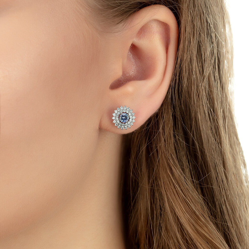 Серьги, серебро, 925 проба, фианит, танзанит