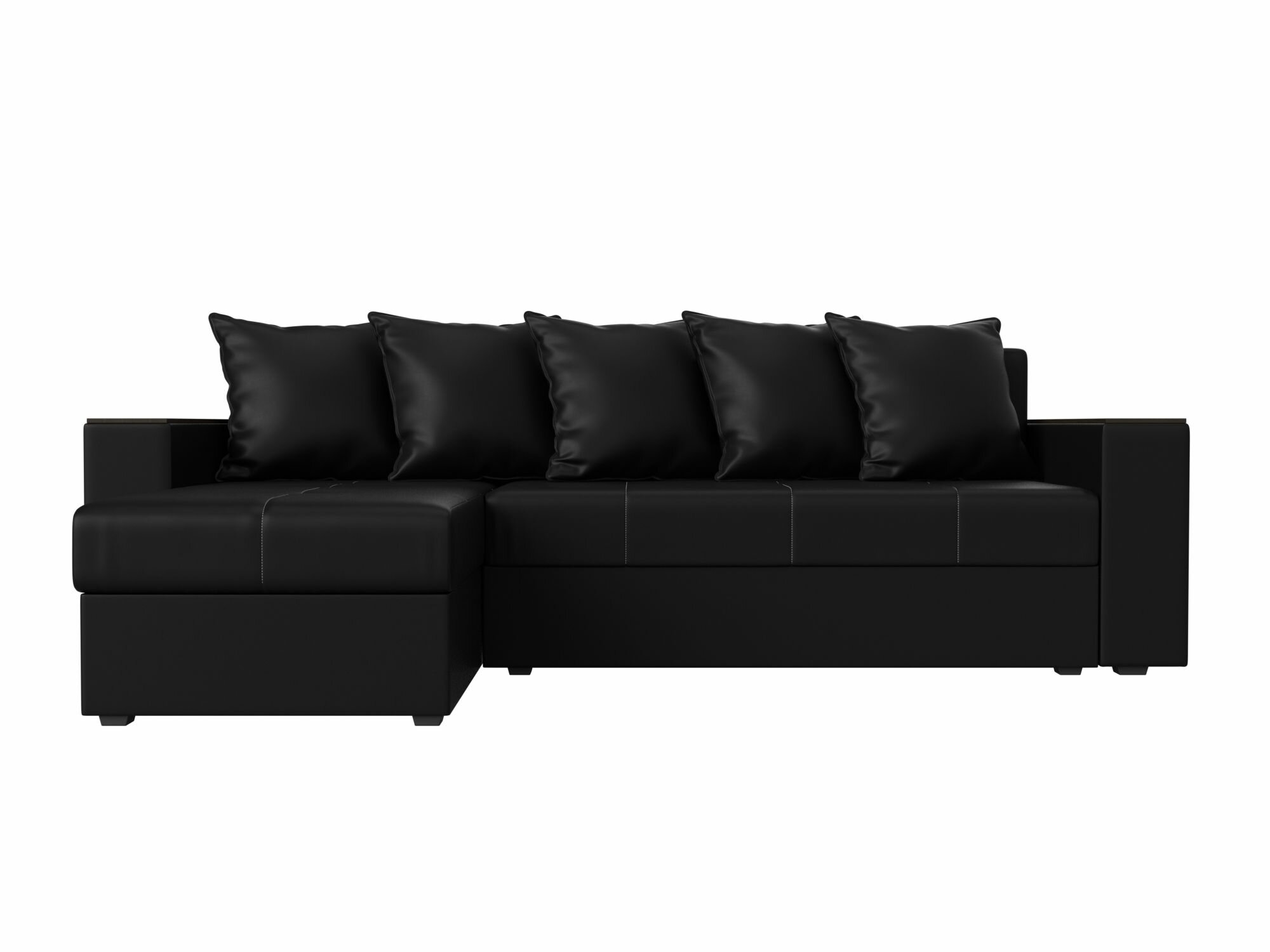 Диван угловой Дубай Лайт левый угол, экокожа черная