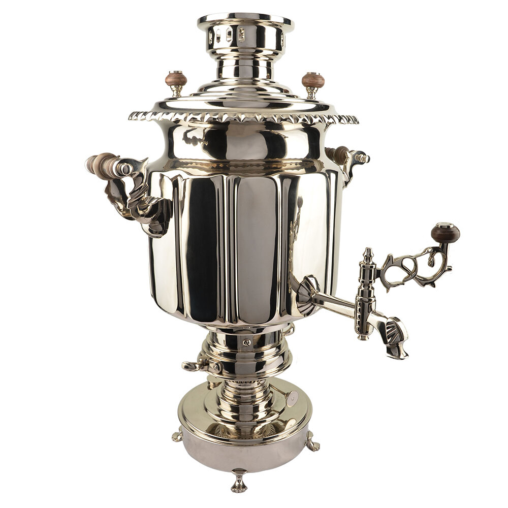 Биосамовар антикварный жаровой на спирте 8 литров формы «Фонарь» Б. Г. Тейле, серебристый