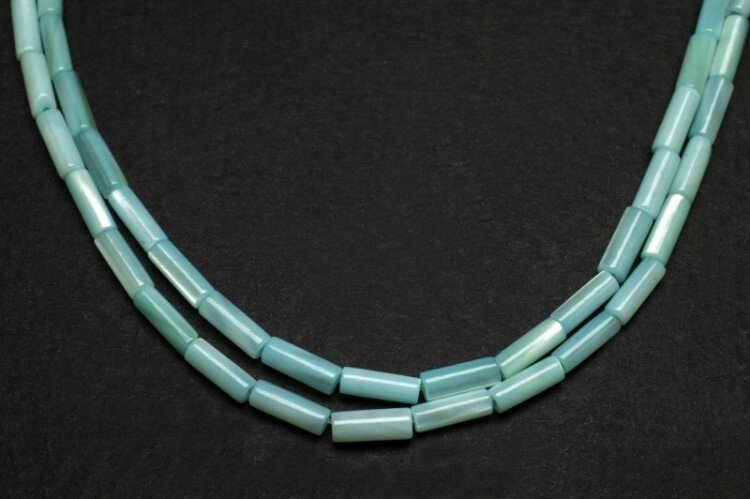 Бусина цилиндрическая из ракушки 6х2мм, отверстие 0,5мм, цвет голубой, 526-035, 1 нить (около 58 бусин)