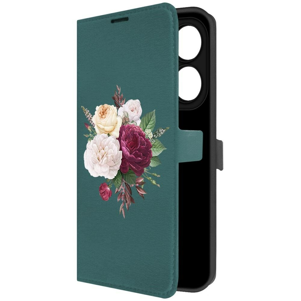 Чехол-книжка Krutoff Eco Book для INFINIX Smart 8 Цветочная композиция (зелёный опал)
