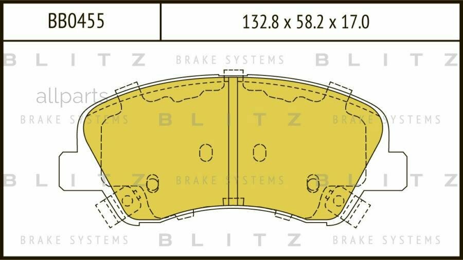 BLITZ BB0455 колодки тормозные дисковые передние HYUNDAI SOLARIS 10- KIA RIO 1.4, 1.6 10-