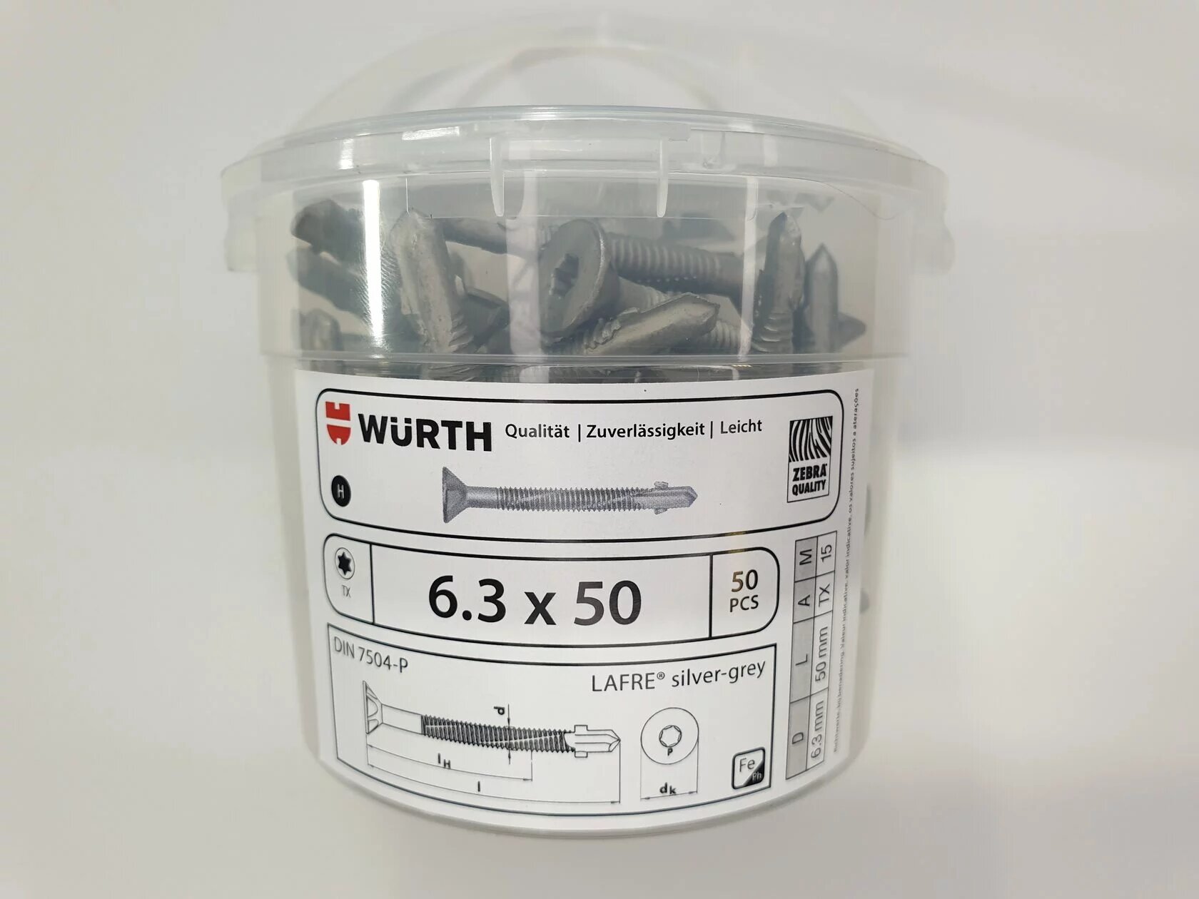 Саморез по металлу DIN 7504-P 6.3x50 (Lafre silver grey M15) (50 pcs) WURTH, Германия