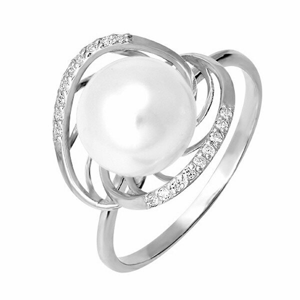 Кольцо, серебро, 925 проба, родирование, жемчуг, фианит