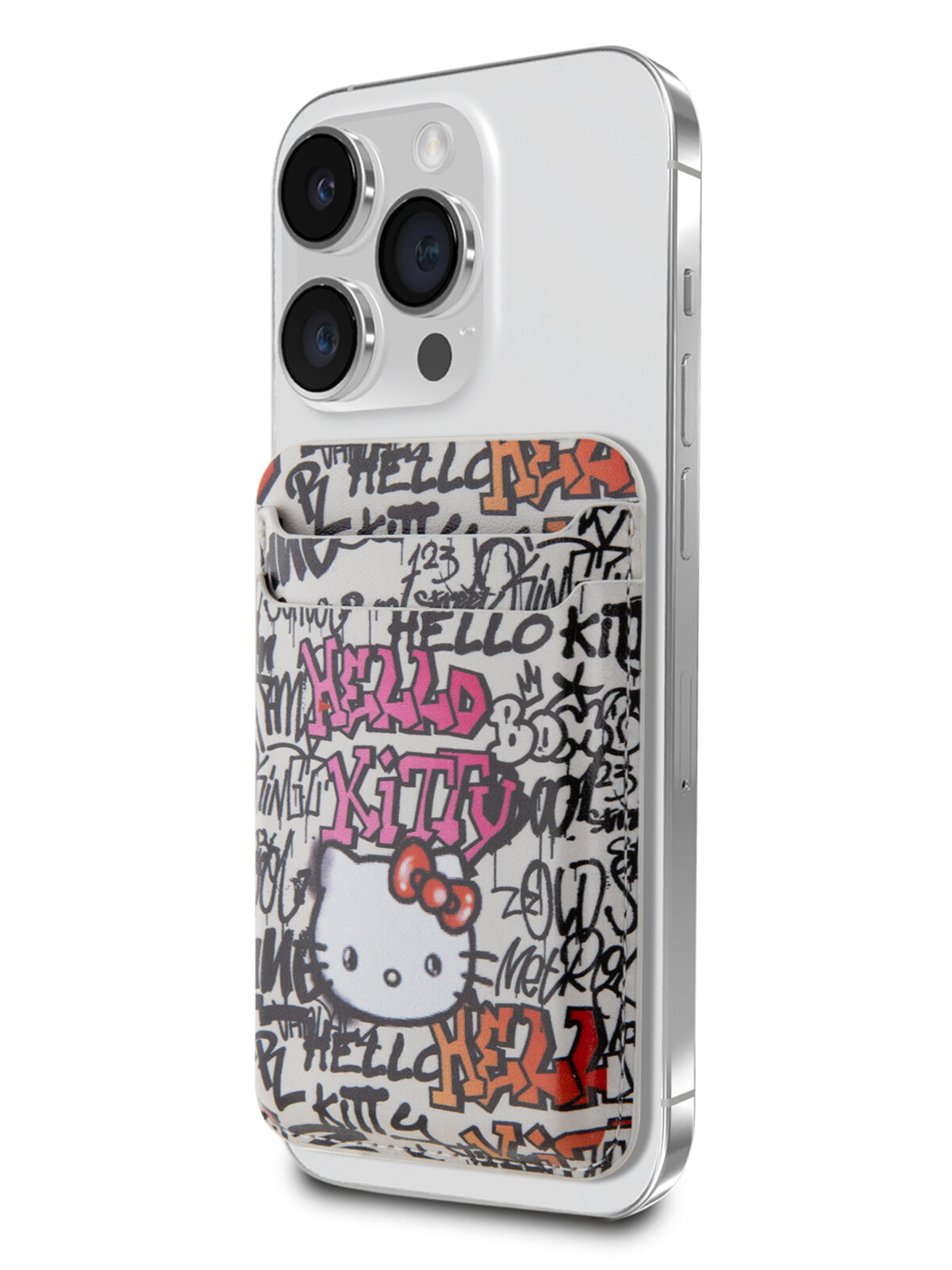 Hello Kitty магн. бумажник Wallet Cardslot MagSafe PU leather Graffiti Tags Beige