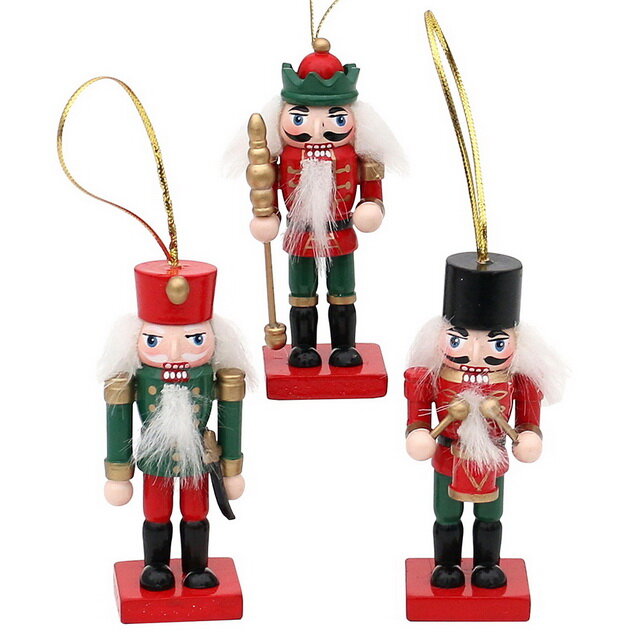 Набор деревянных елочных игрушек Щелкунчик - Королевская Стража 8 см, 3 шт, подвеска, Sigro, 52-1554