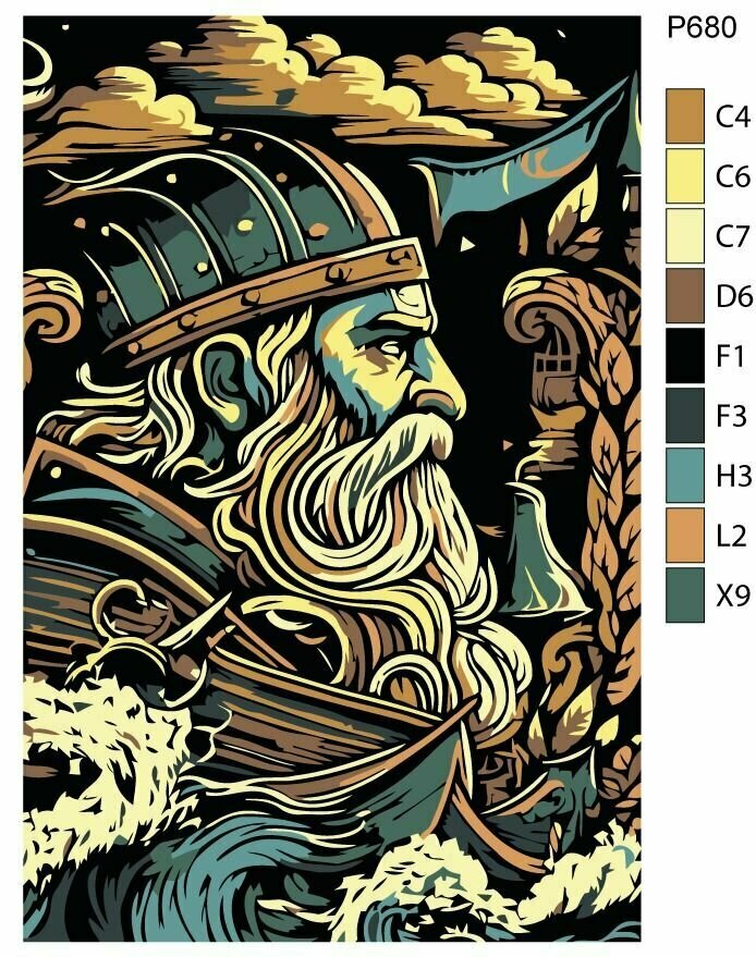 Детская картина по номерам P680 "Викинг - воин" 20x30