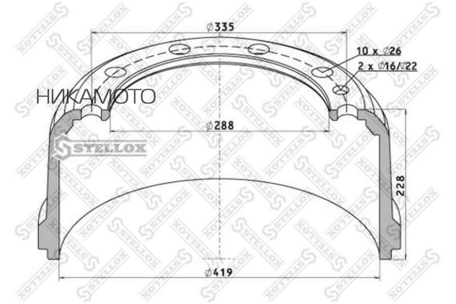 STELLOX 8500042SX торм. барабан !419x178/188 H=228.6 d=288/335 n10x26 \Fruehauf