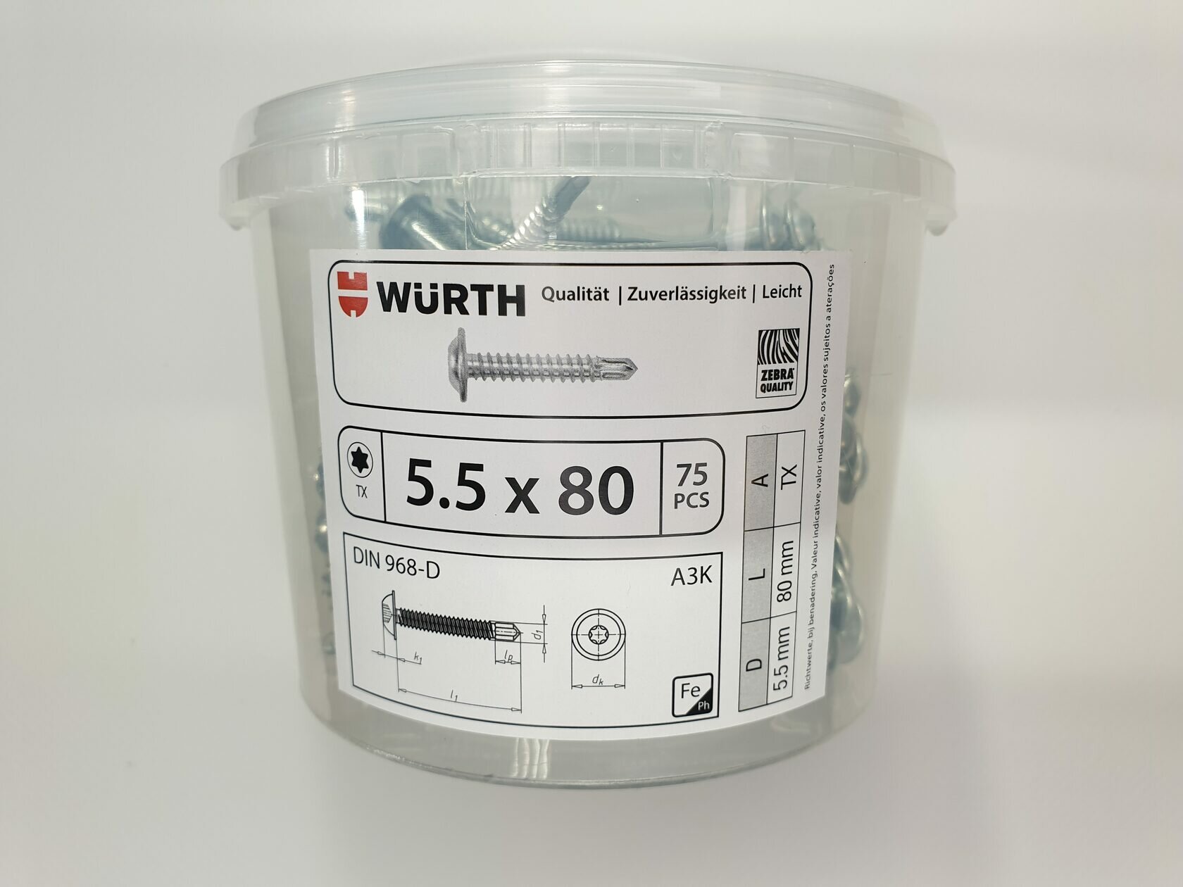 Саморез по металлу DIN 968-D 5.5x80 TX (75 pcs) WURTH, Германия