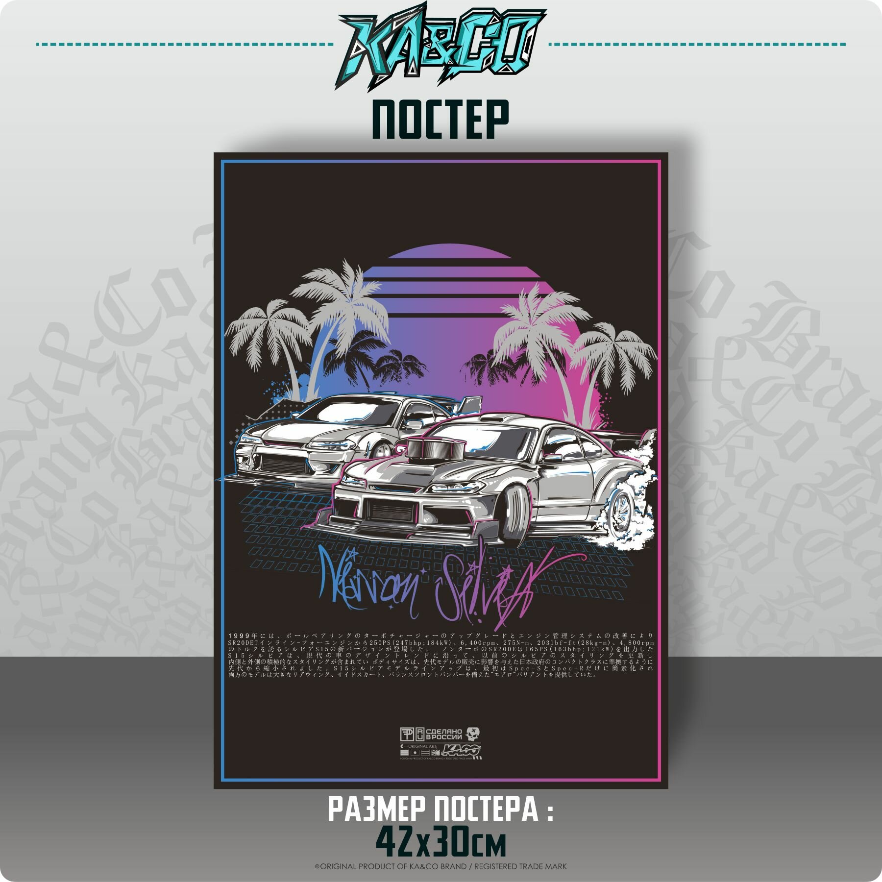 Плакат на стену постер интерьерный Retrowave drift