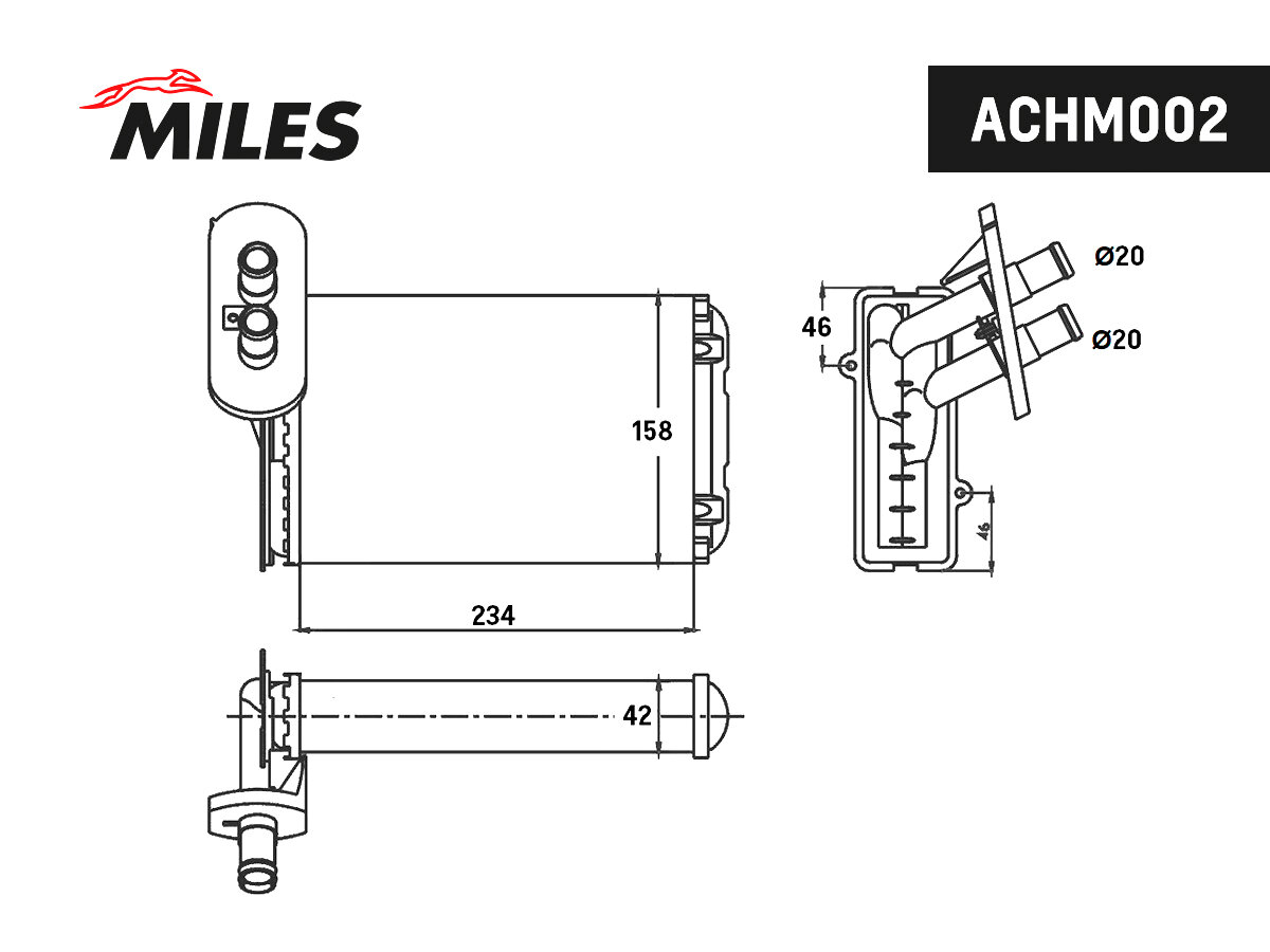 Miles Радиатор отопителя VAG A3 1.6-1.9TDi 96- , GOLF , PASSAT 1.6-2.8 87-01