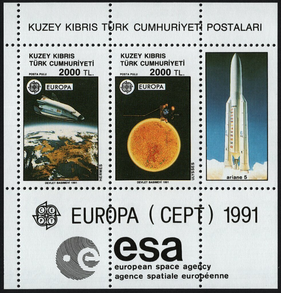 Почтовые марки Турция 1991г. "Европейская аэрокосмическая промышленность" Космос, Космические корабли MNH