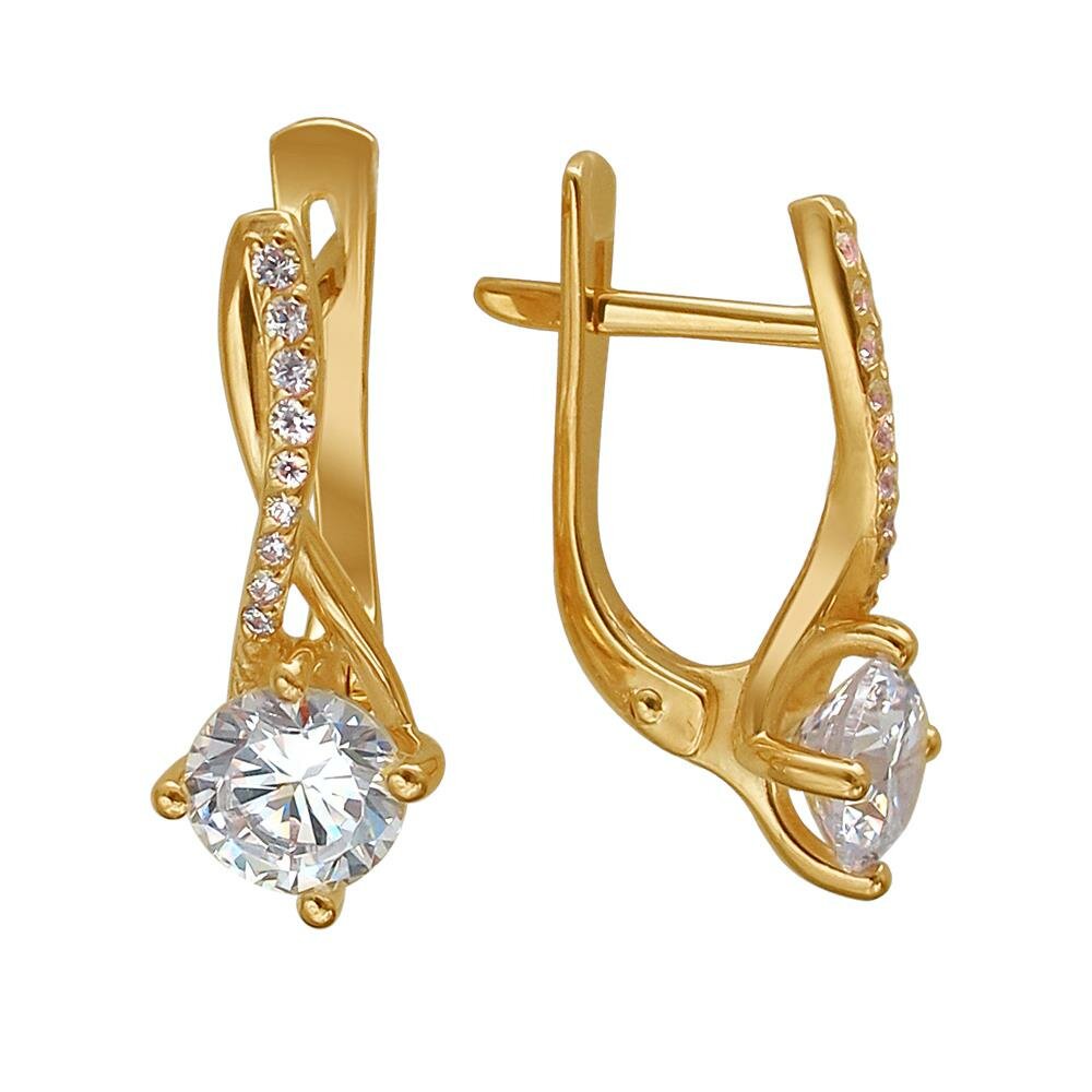 Серьги, желтое золото, 585 проба, фианит