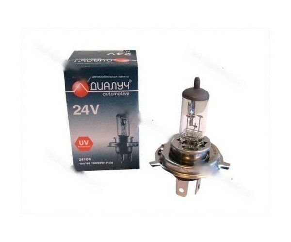 Лампа галоген 24V H4 100/90W P43T Диалуч – для грузового транспорта