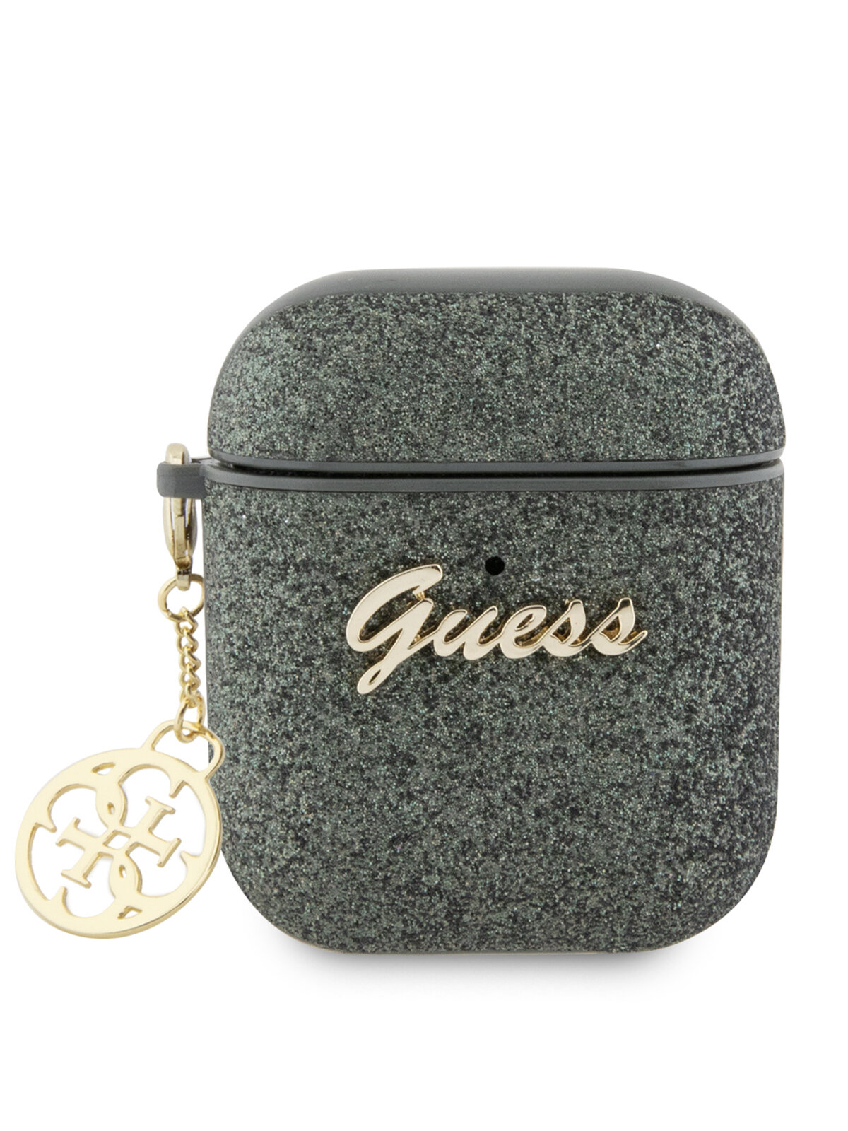 Guess для Airpods 1/2 чехол Glitter flakes Metal logo with Charm Green