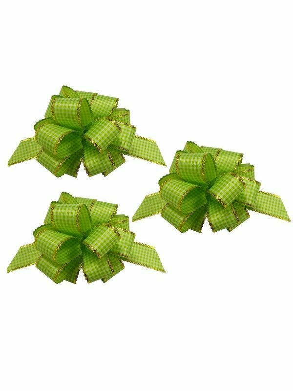 ТРИ Банта-шара подарочных с золотым тиснением 23 мм клетка цвет зеленый