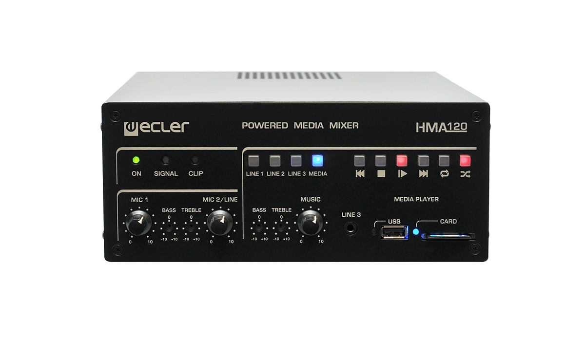 Ecler HMA120- Усилитель-микшер на 120 Вт – 70/100 В/4 Ом с медиаплеером