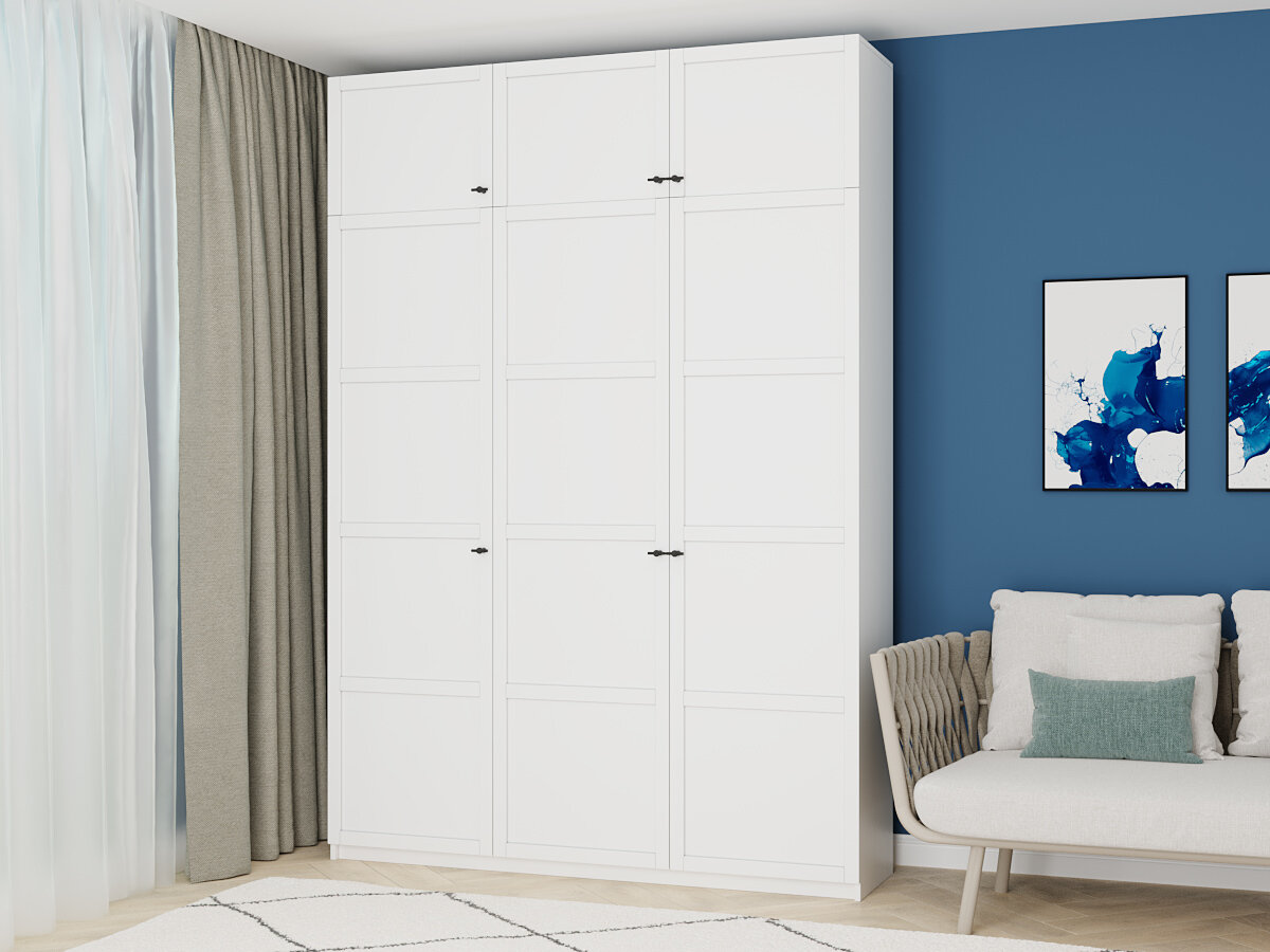 Шкаф распашной Скаген-3 с антресолью Белый для одежды трехдверный 160*240*40