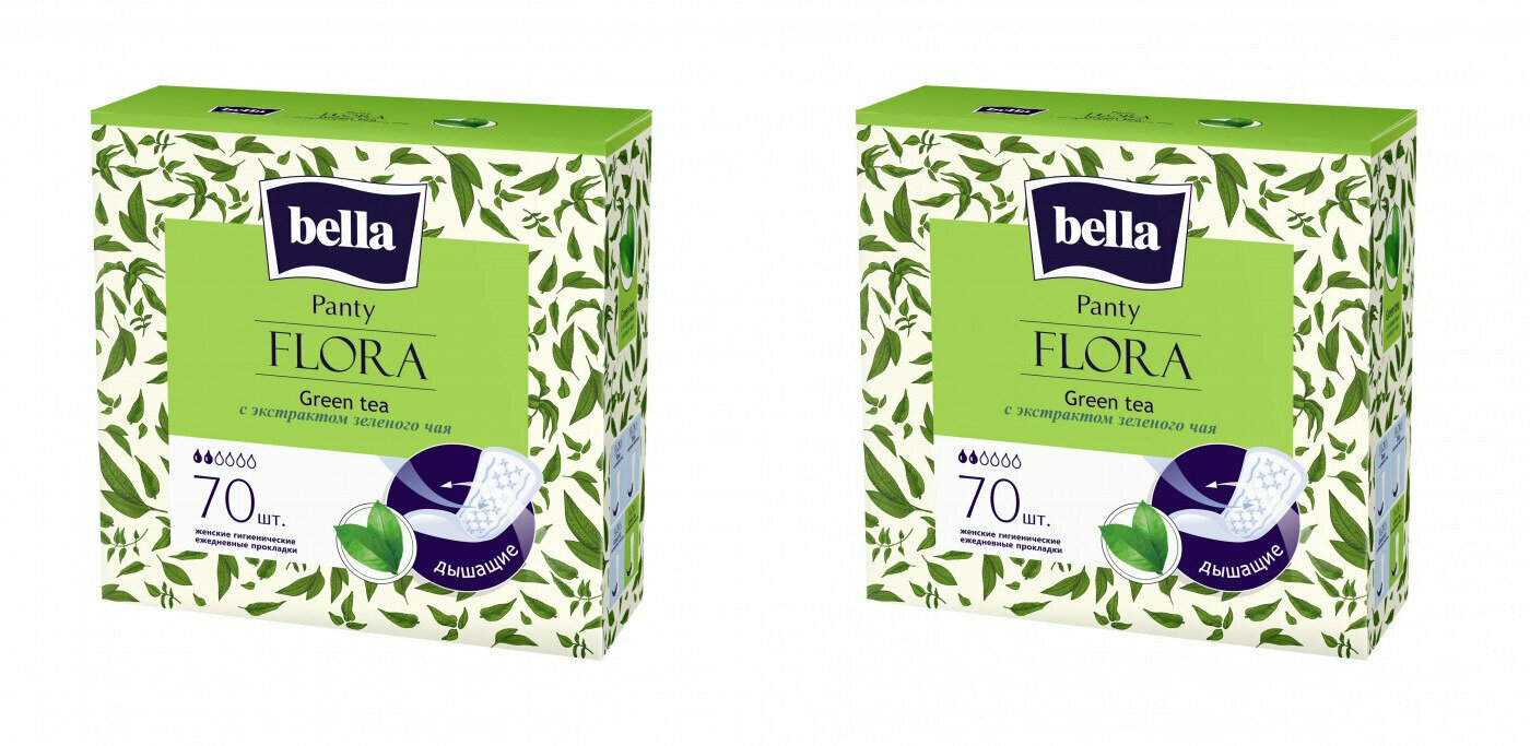BELLA Прокладки ежедневные PANTY FLORA Green tea (с экстрактом зеленого чая), 70 шт/уп, 2 шт