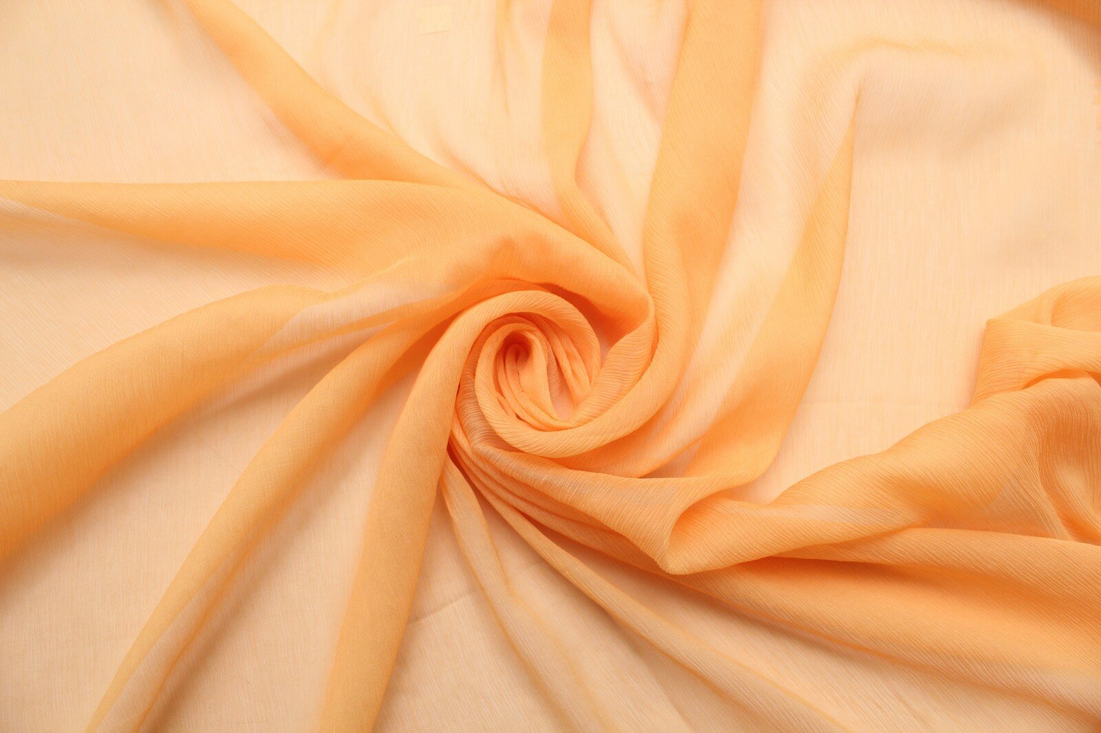 Ткань Шелковый шифон-креш стрейч светло-оранжевый абрикос, ш114см, 0,5 м